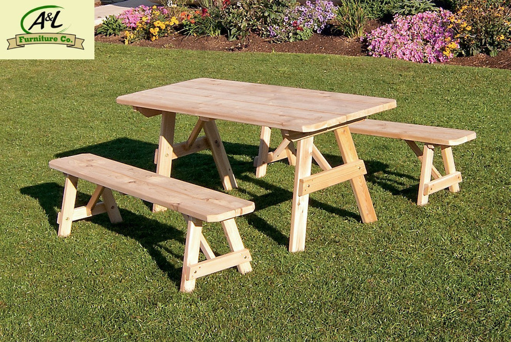 Western Red Cedar Traditional Picnic Table with 2 Benches by A & L ...