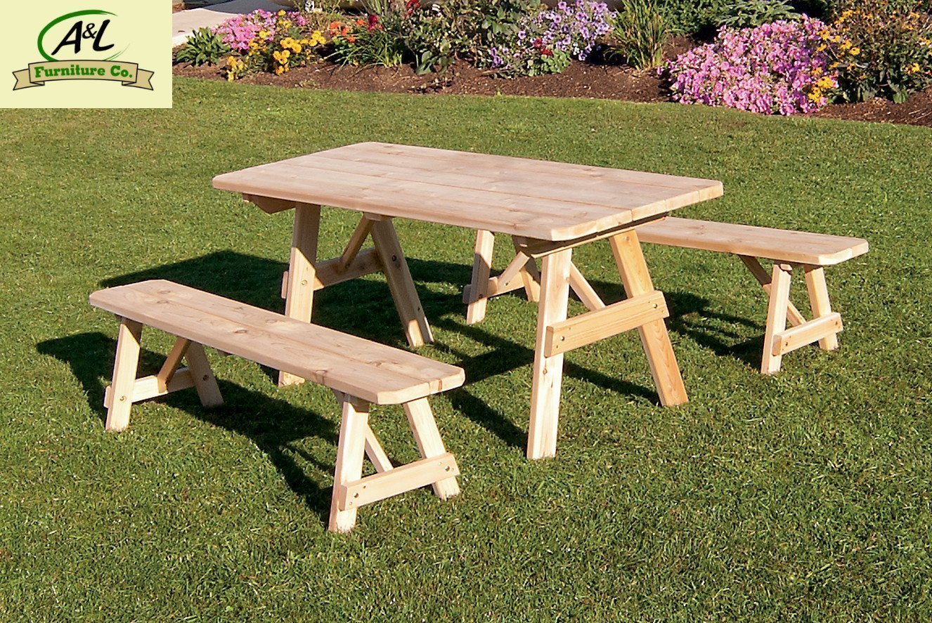 Western Red Cedar Traditional Picnic Table with 2 Benches by A & L ...